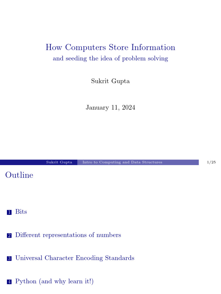Lecture 1 2 Data Representation Handout | PDF | Computing | Arithmetic