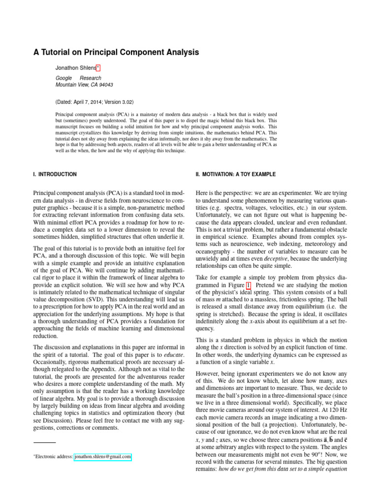 A Tutorial On Principal Component Analysis | PDF | Principal Component Analysis | Matrix ...