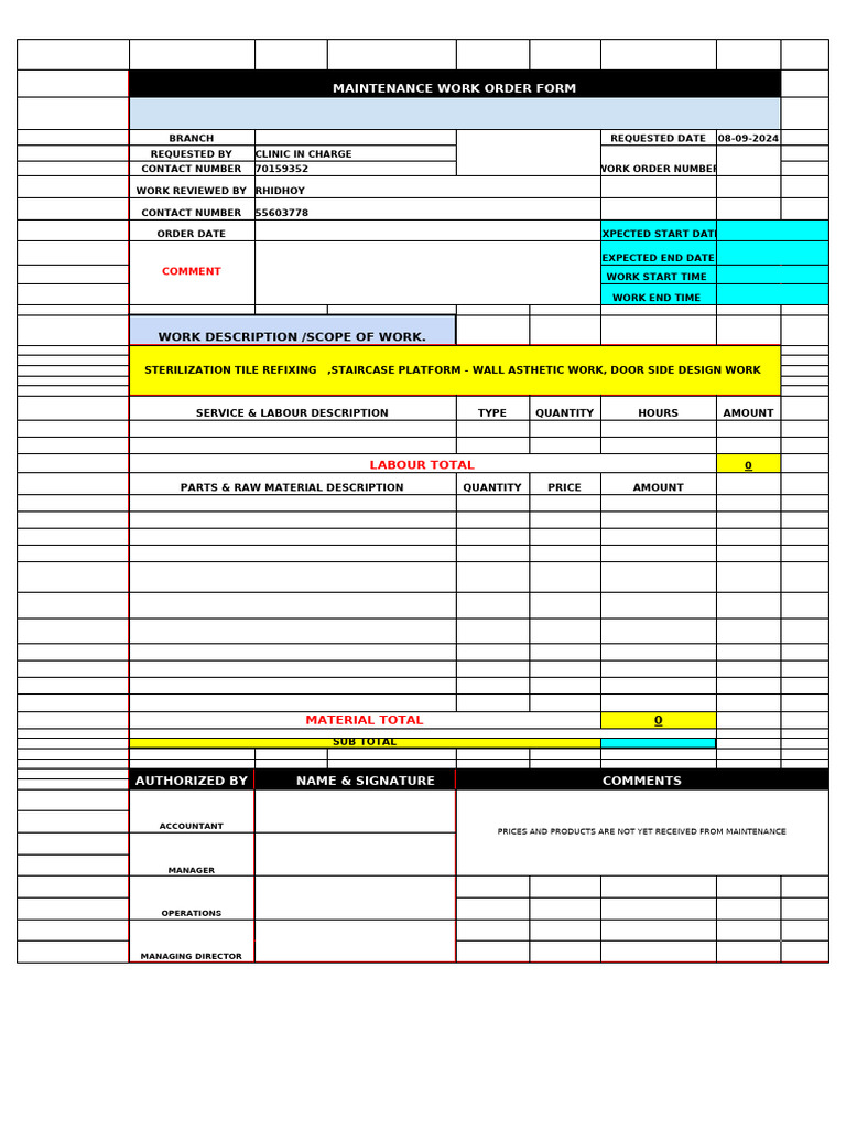 Maintenance Work Order Form For Clinics | PDF | Equipment ...