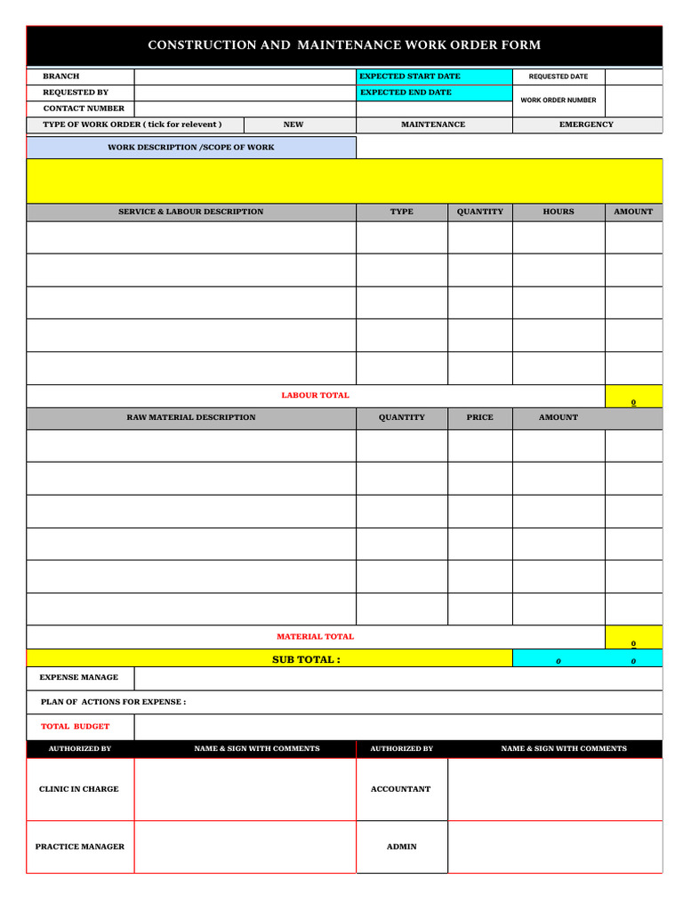 MAINTENANCE WORK ORDER FORM Updated | PDF