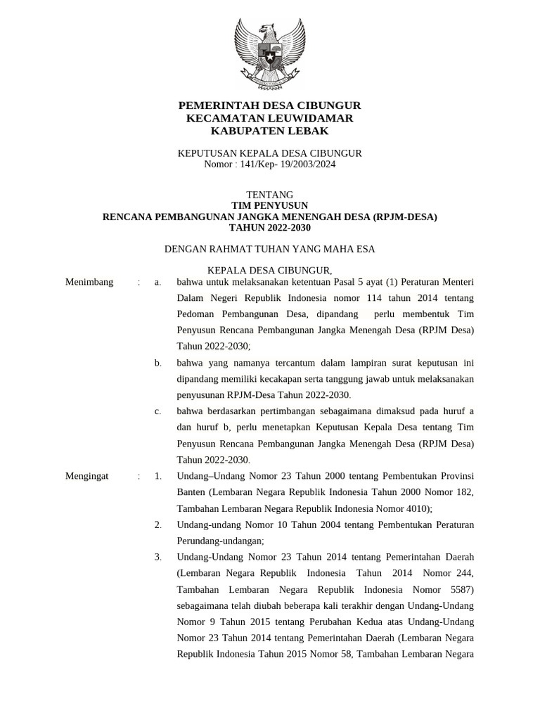 20 SK Tim Penyusun RPJM Desa 2021-2027 | PDF