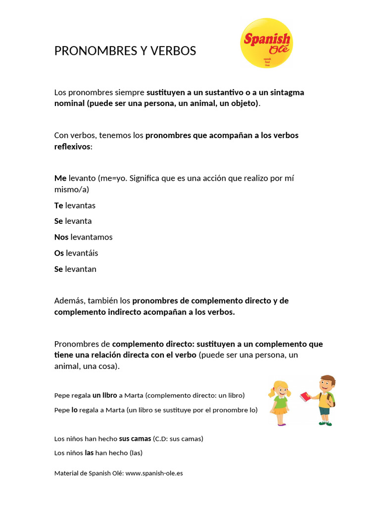 Pronombres y Verbos | PDF | Sustantivo | Objeto (gramática)