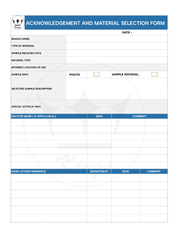Acknowledgement and Material Selection Form PDF | PDF