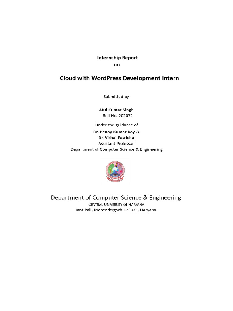 Internship Report On Machine Learning | PDF | Cloud Computing | Word Press