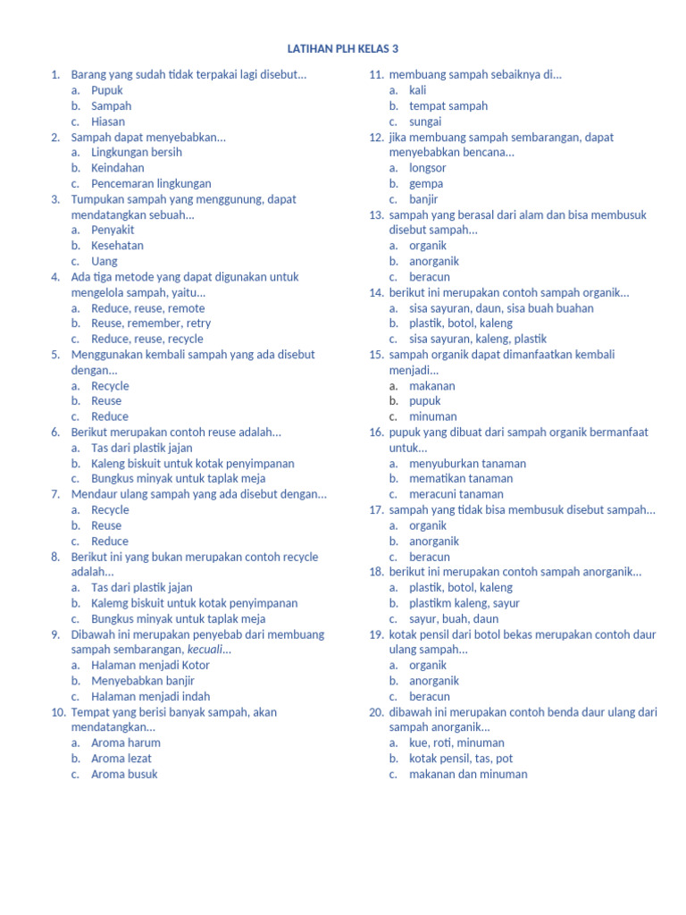 PTS PLH Kelas 3 | PDF | Griya & Taman | Seni