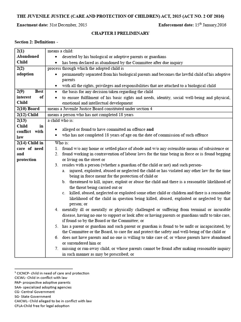 The Juvenile Justice Act-Notes | PDF | Bail | Foster Care