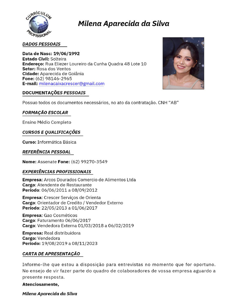 Currículo-Milena Aparecida Da Silva | PDF
