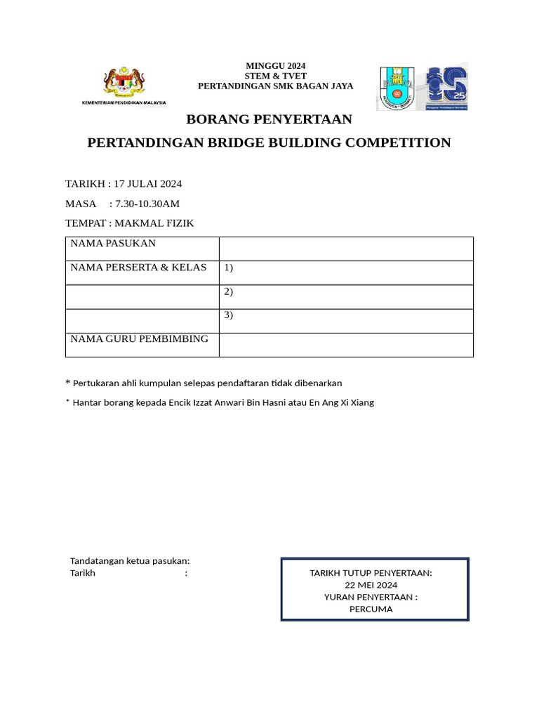 Borang Penyertaan Bridge Building 2024 | PDF