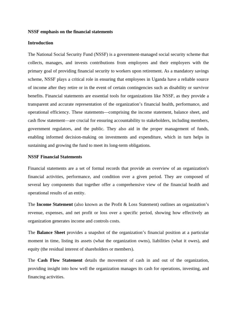 NSSF Emphasis On The Financial Statements | PDF | Expense | Investing