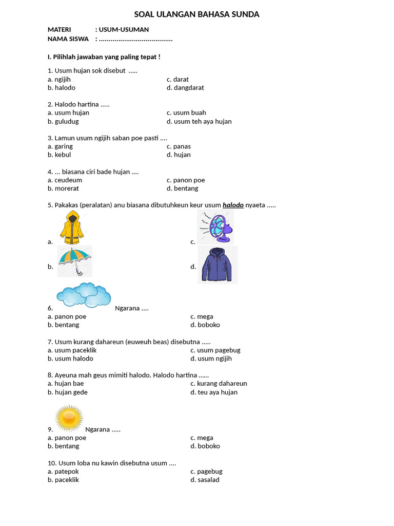 Soal Ulangan Bahasa Sunda Usum - Usuman | PDF