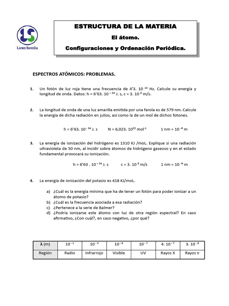 Ejercicios Tema 2 y 3 - Estructura de la materia - Configuraciones ... Ejercicios Tema 2 y 3 - Estructura de la materia - Configuraciones ...