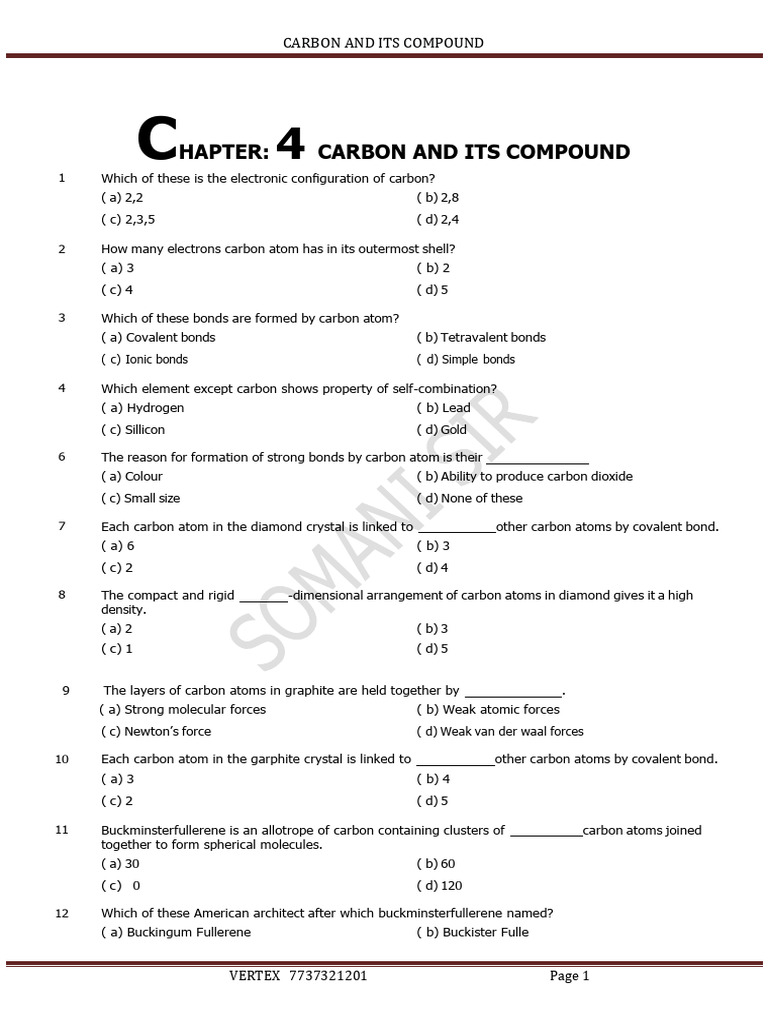 MCQ Carbon and Its Compound | PDF | Carbon | Ethanol