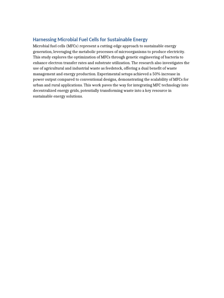 Microbial Fuel Cells Sustainable Energy | PDF