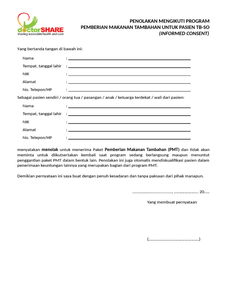 Form Penolakan PMT | PDF