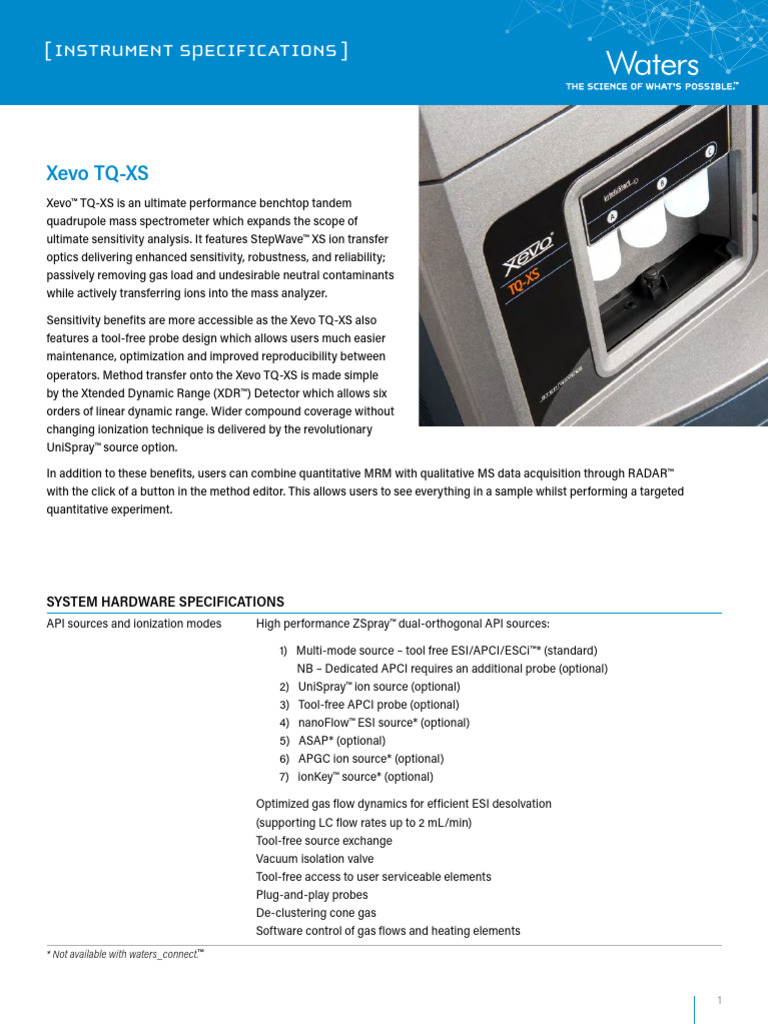 Xevo TQ-XS Instrument Overview | PDF | Mass Spectrometry | Electrospray ...