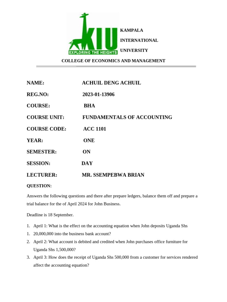 Achuil Deng Achuil-Accounting Equation | PDF | Debits And Credits ...