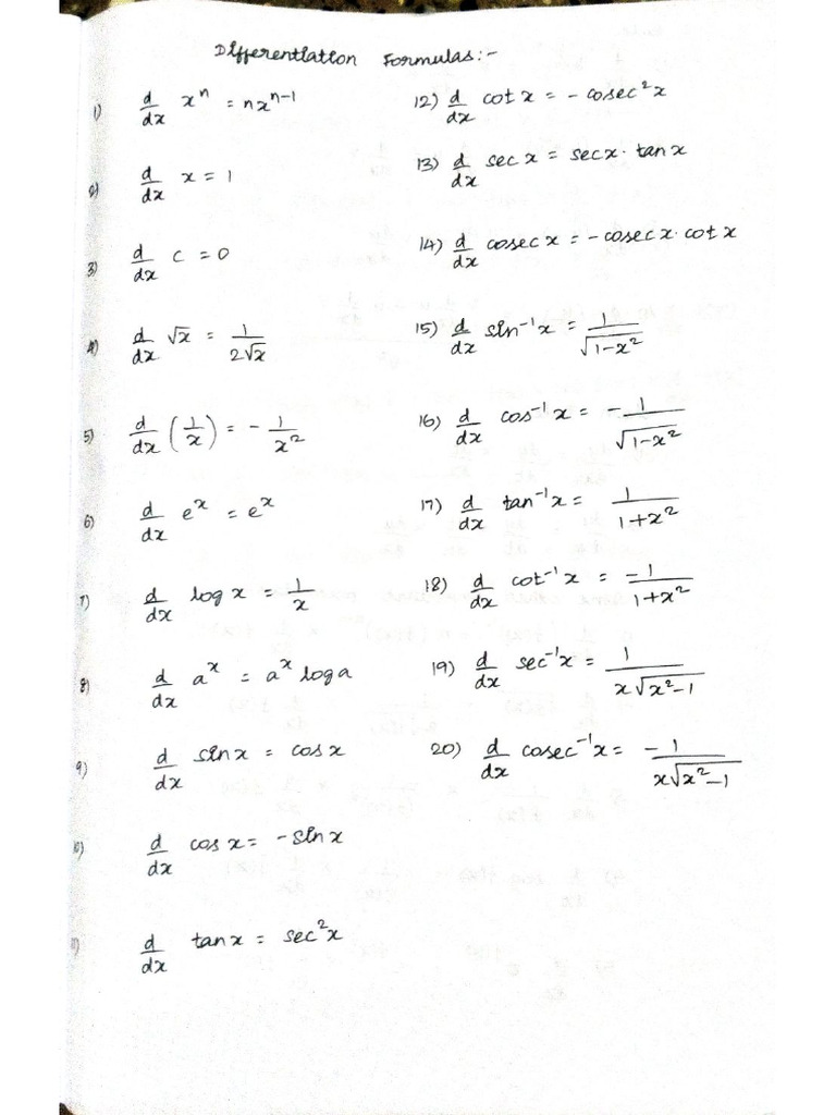 Differentiation Formulas | PDF