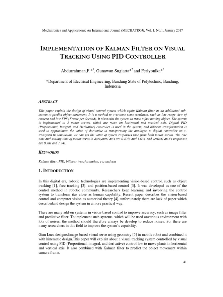 Implementation of Kalman Filter On Visual Tracking Using Pid Controller | PDF | Kalman Filter ...