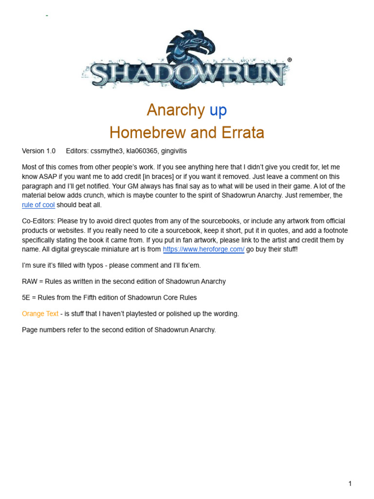 Shadowrun 5E Anarchy - VO - Homebrew and Eratta | PDF | Unmanned Aerial ...