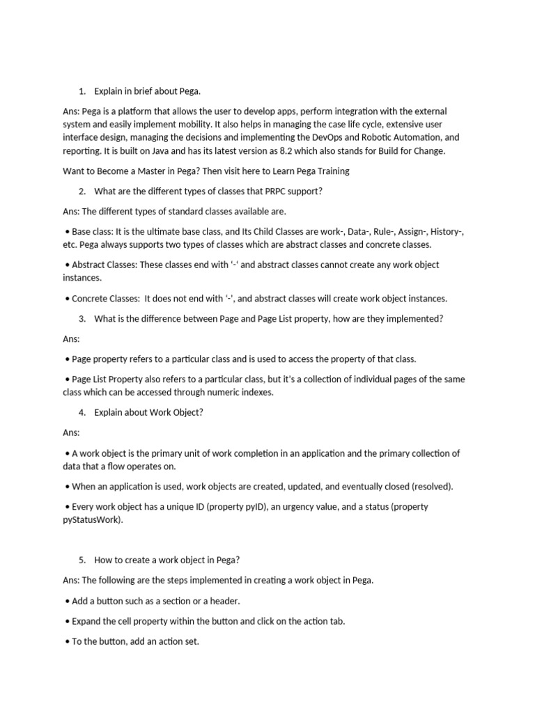Pega Interview Questions | PDF | Class (Computer Programming) | Object (Computer Science)
