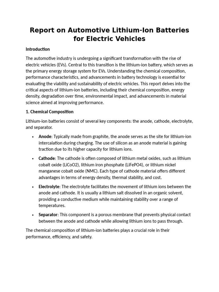 Report On Automotive Lithium | PDF | Lithium Ion Battery | Electric Vehicle