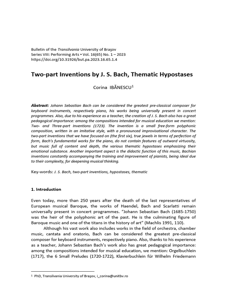 Two-Part Inventions by J S Bach Thematic Hypostase | PDF | Johann ...