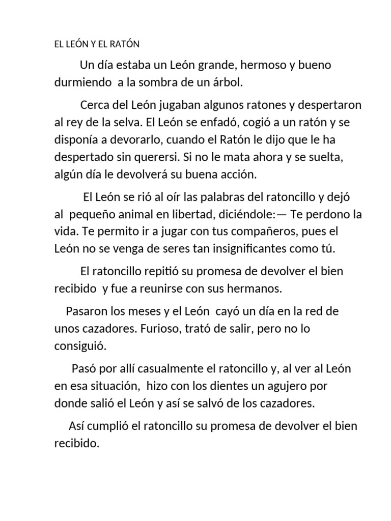 El León y el Ratón: Fábula Clásica | PDF