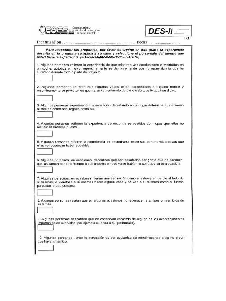 Test DES II Disociativa | PDF