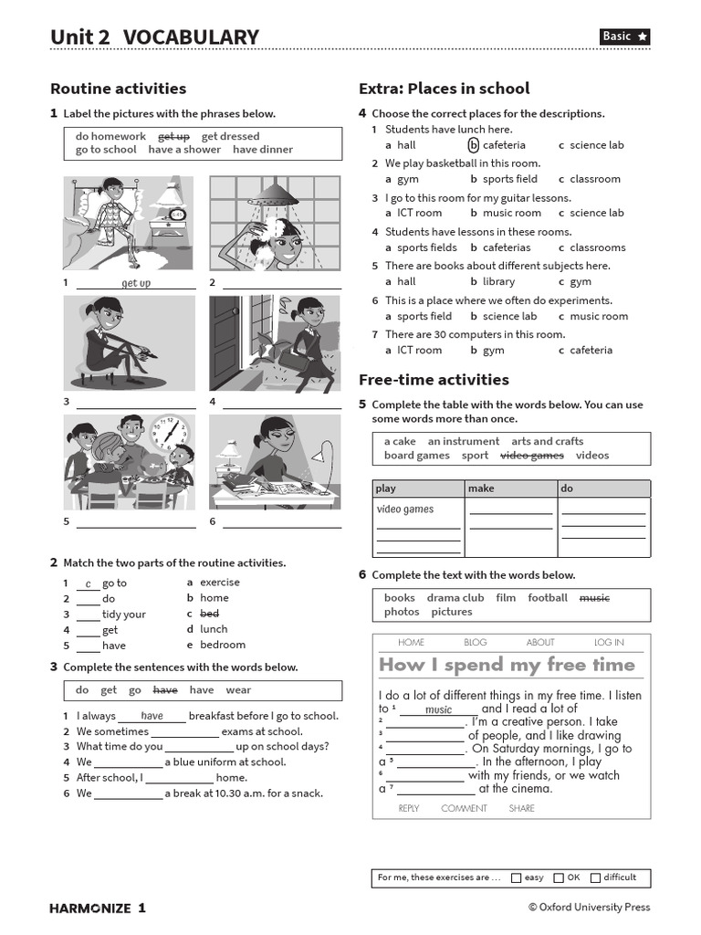 Harmonize 1 TRM Unit 2 Vocab Grammar Worksheets | PDF | Linguistics