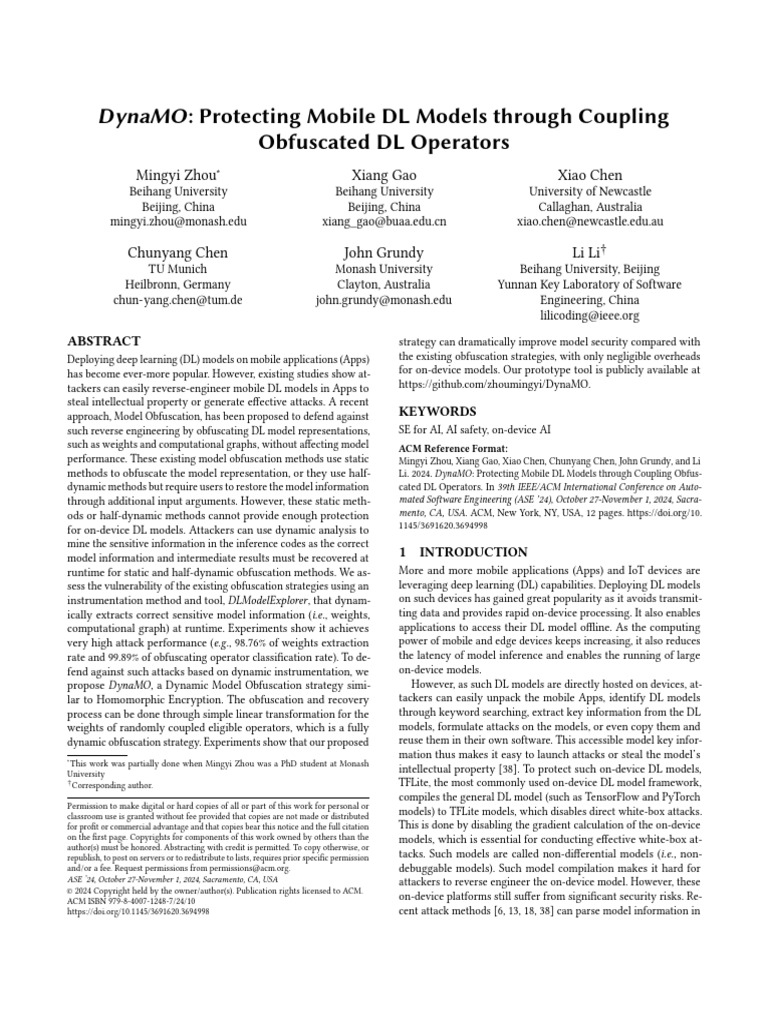 DynaMO Protecting Mobile DL Models Through Couplin | PDF | Parameter (Computer Programming ...