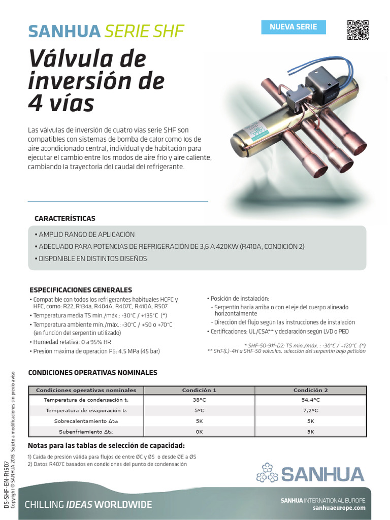MANUAL Válvulas 4 Vías SANHUA | PDF | Química Física | Termodinámica