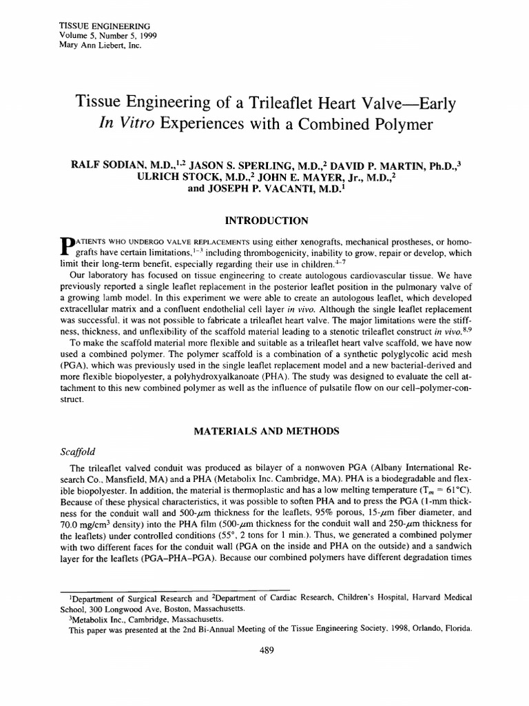 Tissue Engineering of A Trileaflet Heart Valve-Early in Vitro ...