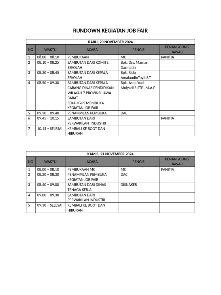 Rundown Job Fair 20-21 Nov 2024 | PDF