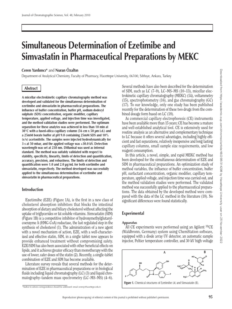 MEKC Method for Ezetimibe and Simvastatin | PDF | Detection Limit ...