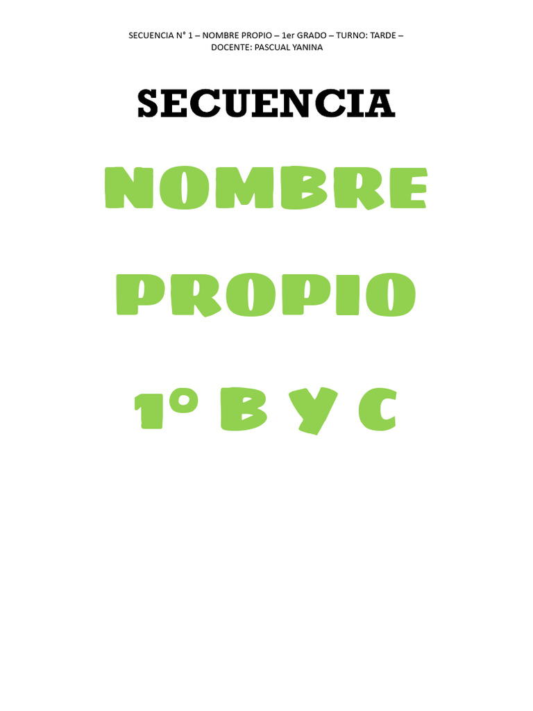 SECUENCIA NOMBRE PROPIO ESCUELA 5 DE TOAY 1° B Y C T.T..docx | PDF | Escritura | Maestros