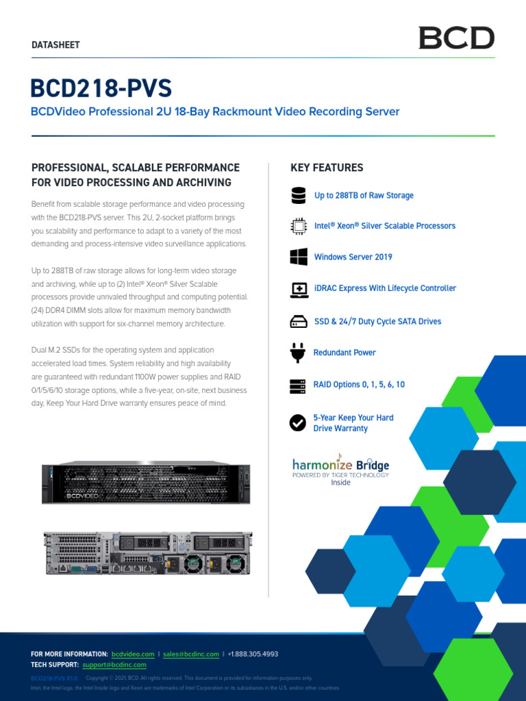 Datasheet - BCD218-PVS - Oct - 21 - 2U 18-Bay Rackmount Video Recording Server | PDF | Solid ...