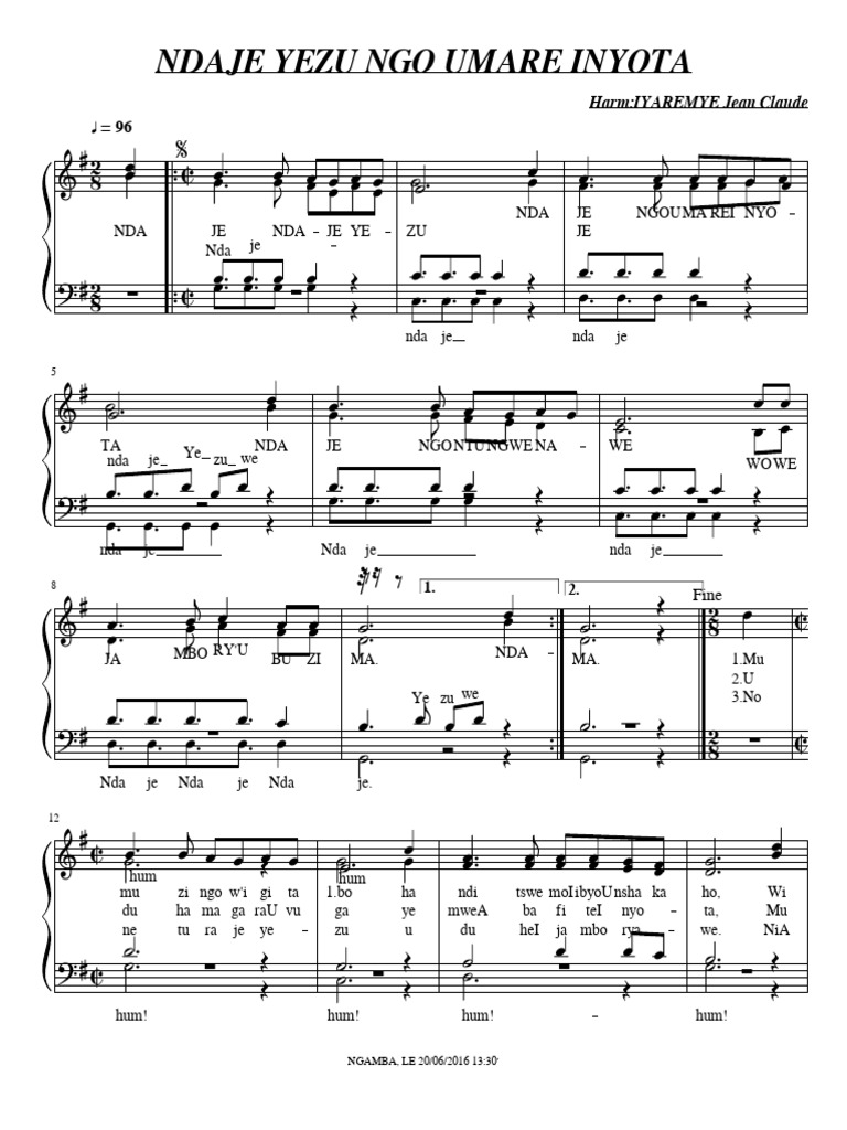 Ndaje Yezu Ngo Umare Inyota - J.beaufort Tuyisenge - Harm - J.claude Iyaremye | PDF