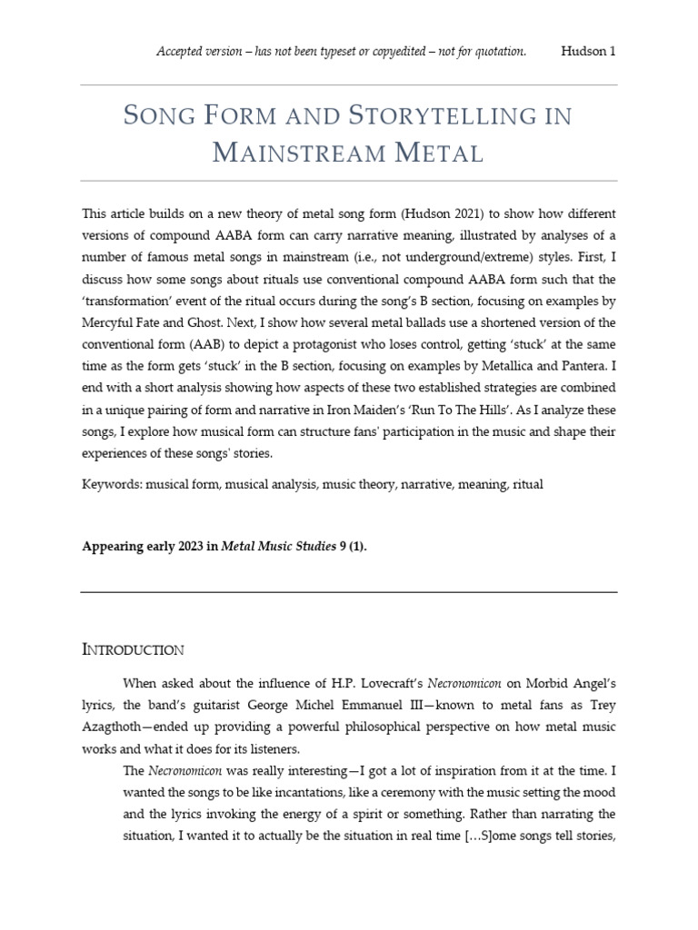 Metal Song Form and Narrative Meaning | PDF | Song Structure | Narrative