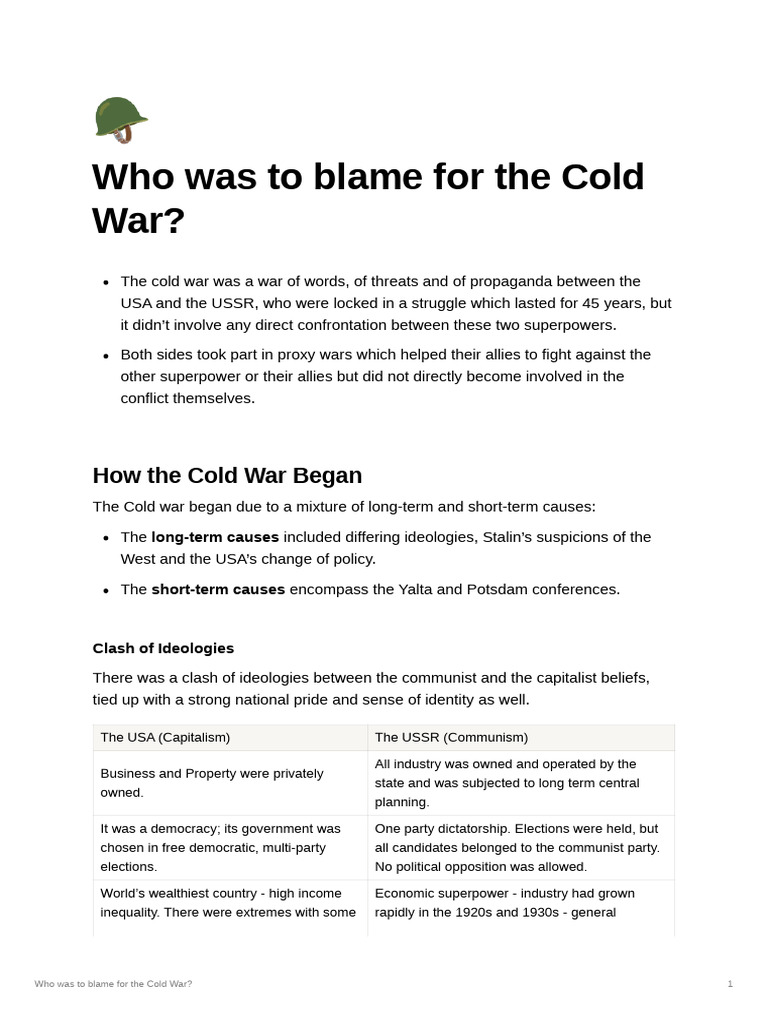 Blame for the Cold War Explained | PDF | Soviet Union | World Politics