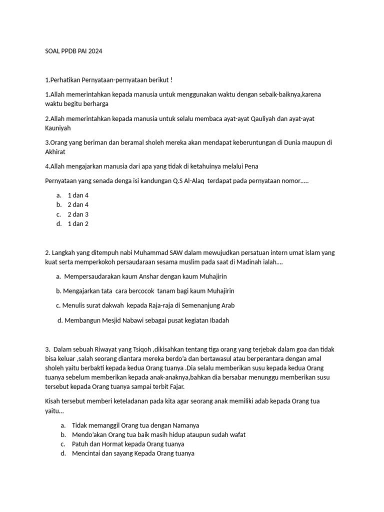 Soal PPDB Pai 2024 | PDF