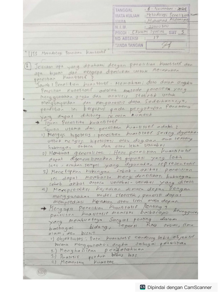 UTS Metodologi Penelitian Kuantitatif | PDF