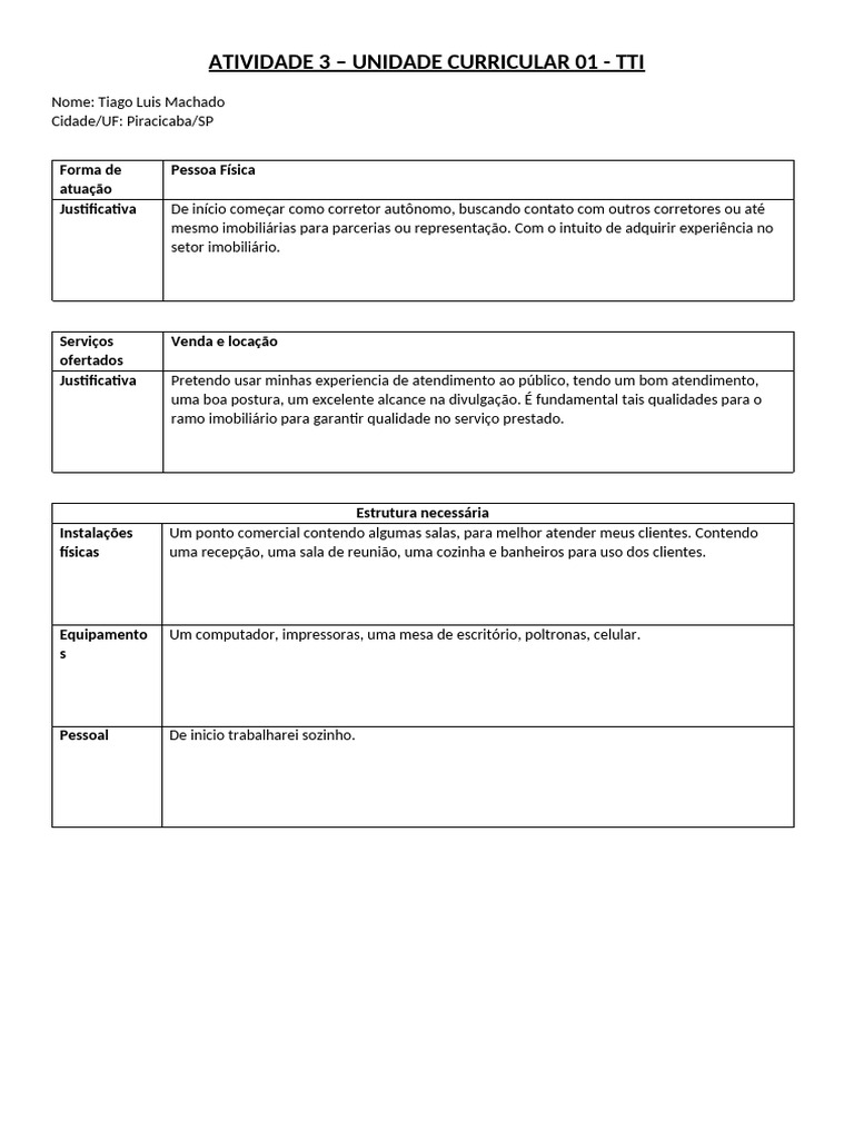 Uc 01 - atividade 03 | PDF | Despesa
