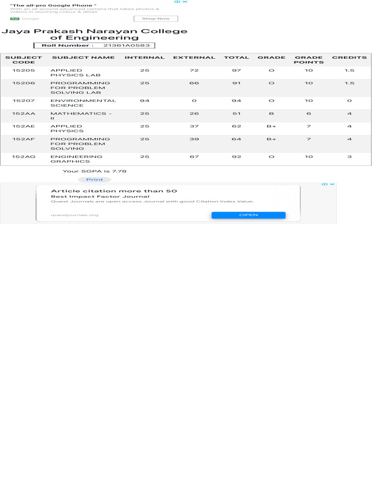Student Results | PDF
