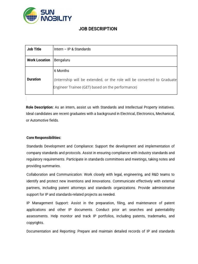 JD Template - IP Standards | PDF | Intellectual Property