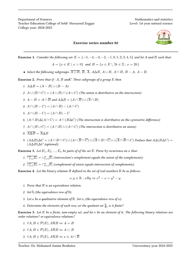 Exercise series No 2 | PDF | Mathematical Logic | Mathematical Analysis