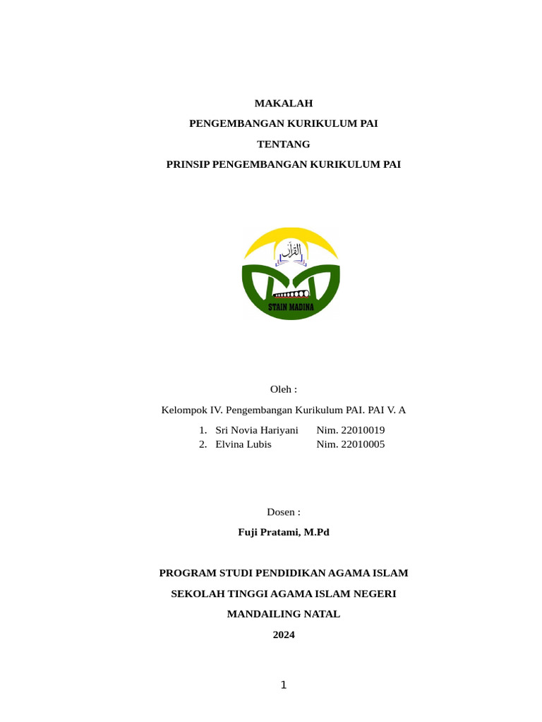 Prinsip Pengembangan Kurikulum PAI | PDF | Karier & Perkembangan ...