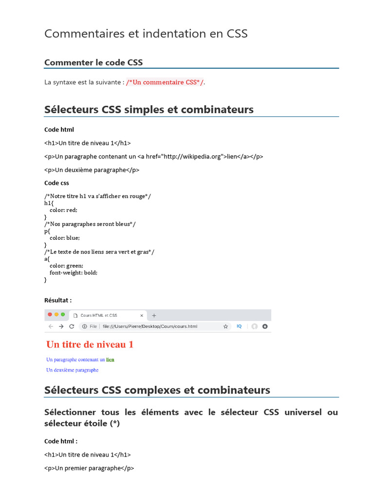 Commentaires et sélecteurs CSS expliqués | PDF | Html | Standards du Web