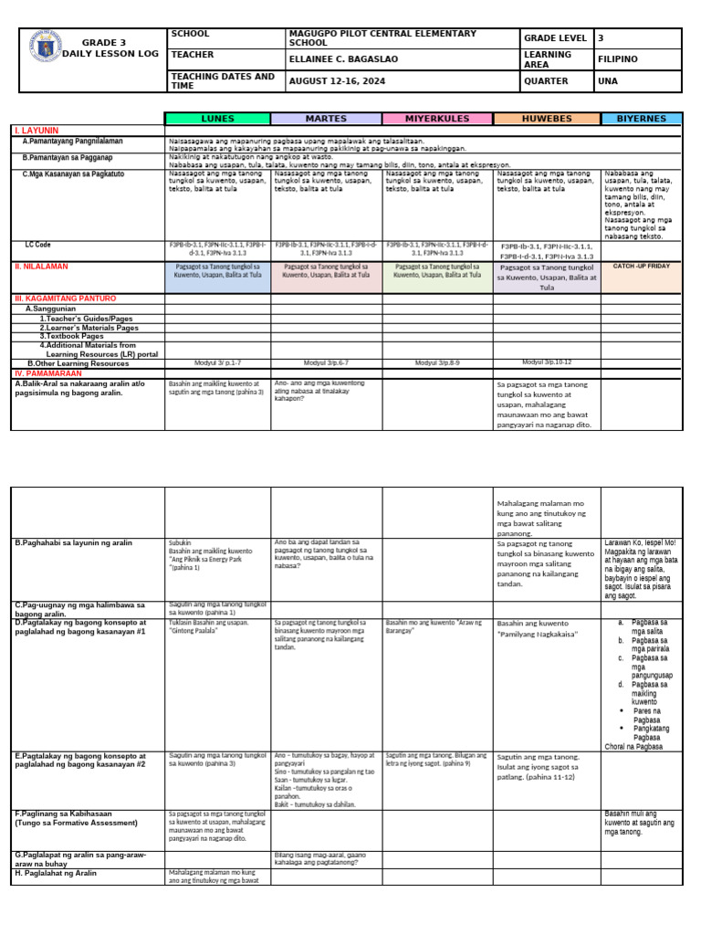 Filipino DLL Week 3 | PDF