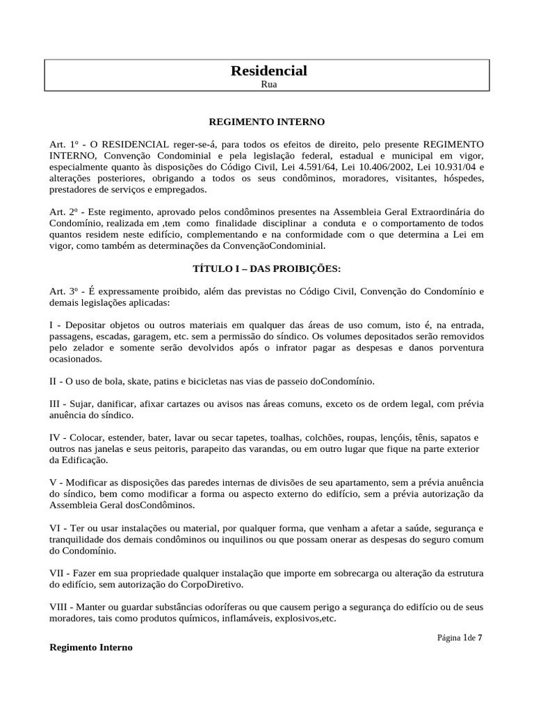 Regimento Interno Modelo | PDF | Condomínio