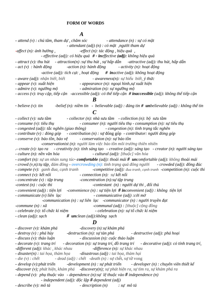 Form of Words - Grade 9 Global Success | PDF